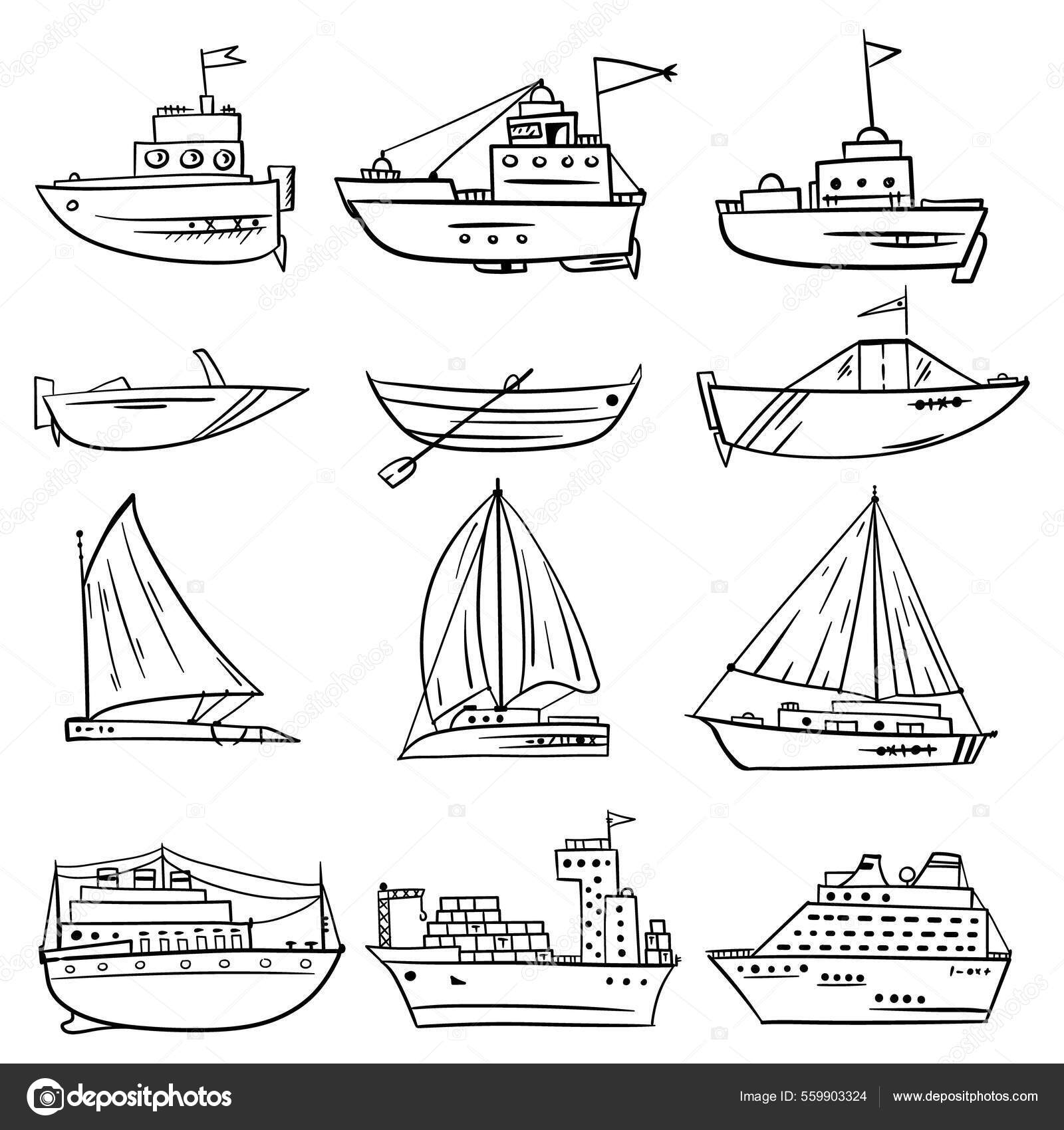 Dibujos Animados Doodle Dibujo Mano Barco Barco Yate Dibujo Vectorial ...