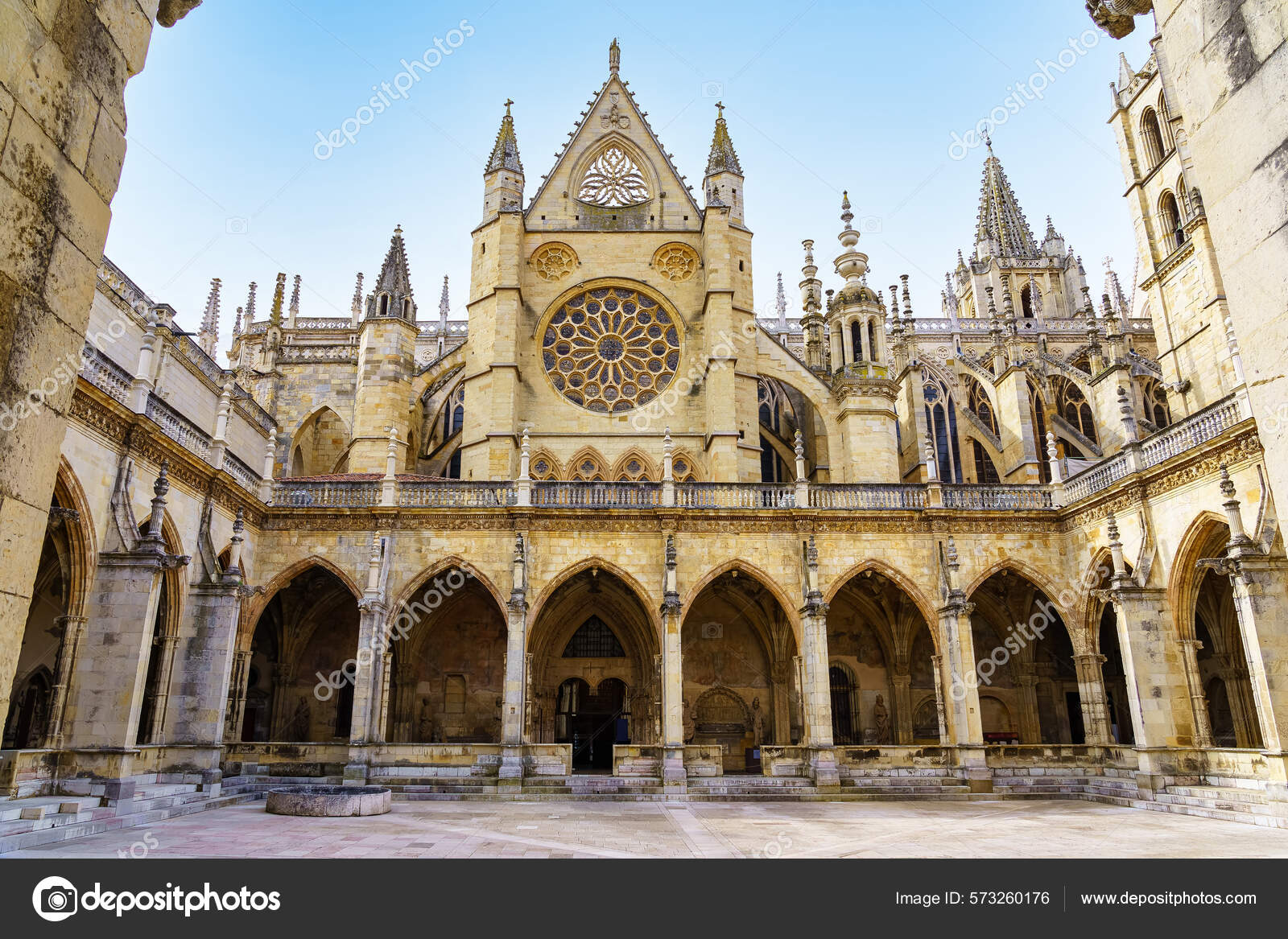 Faada interior of the unesco cathedral of Leon in the cloister of the ...