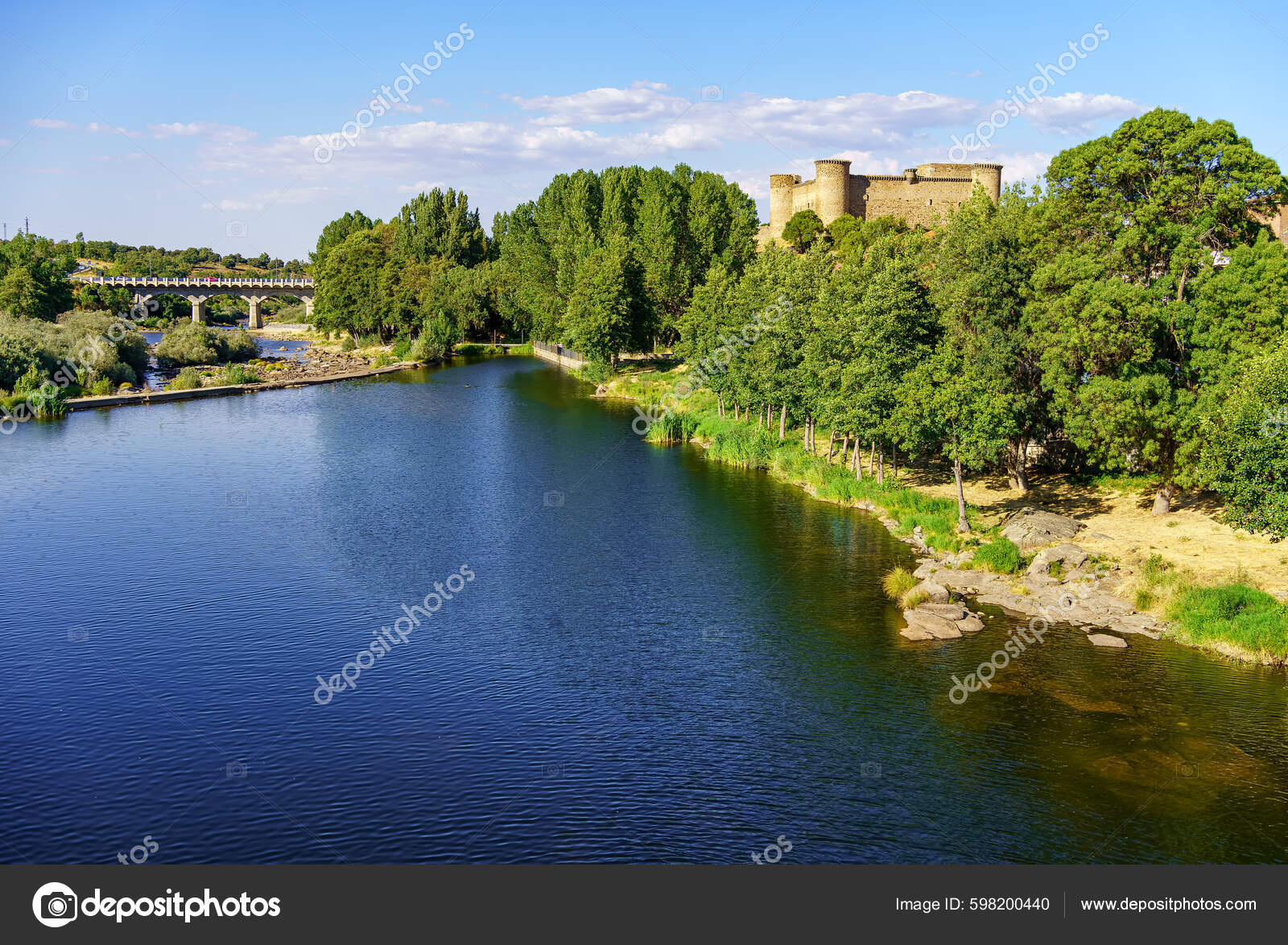 Medieval Castle Hill Next Tormes River Passes Village Barco Avila Stock ...
