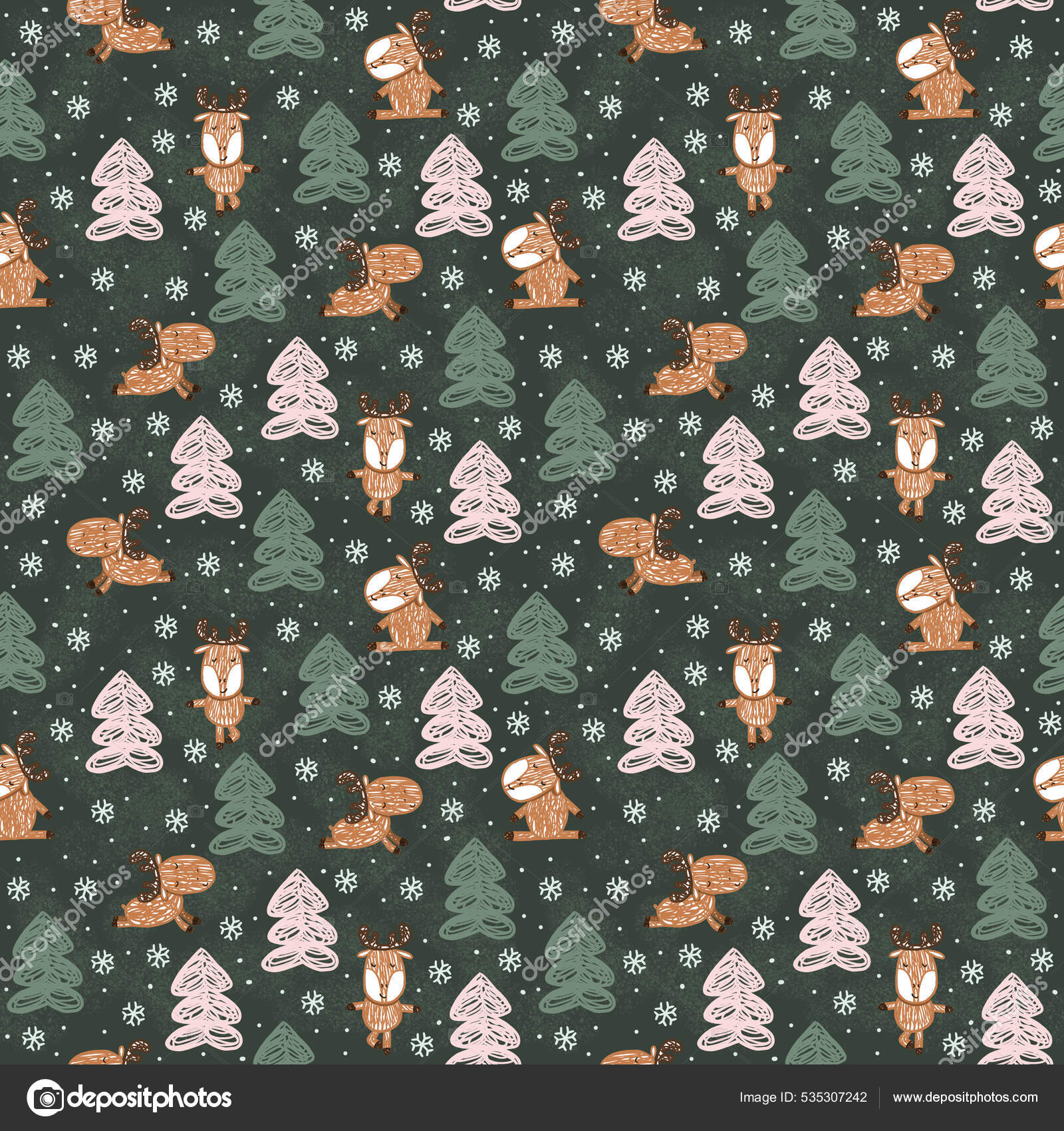 Cute Cartoon Christmas Pattern Green Background Can Tiled Indefinitely ...