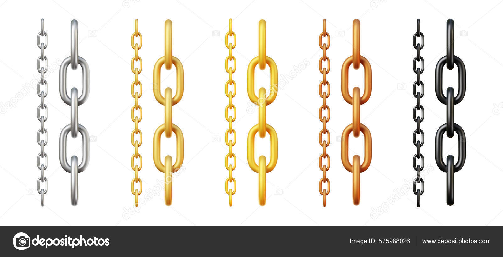 Render Set Metal Gold Chain Isolated Object White Background Vector ...