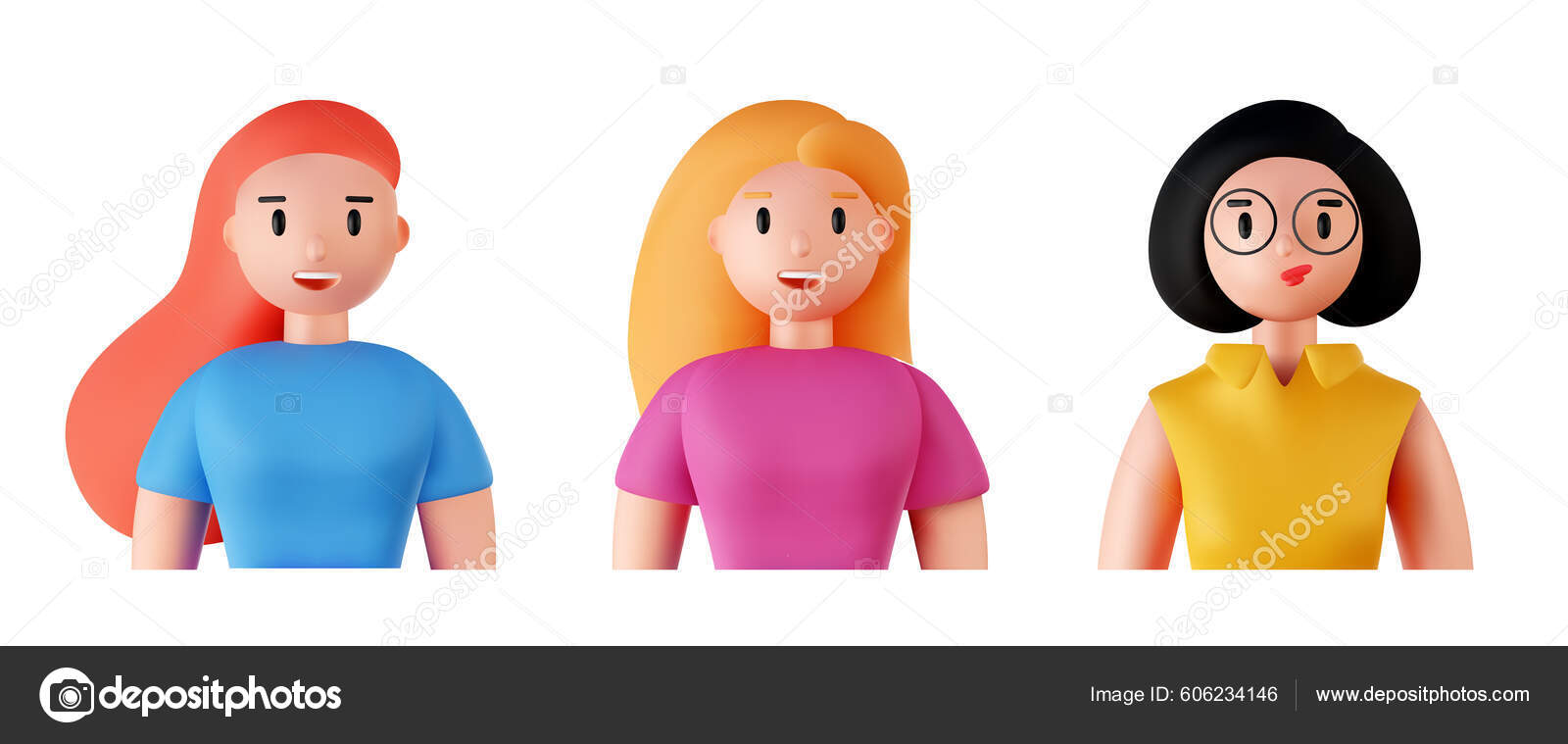 Set Portraits Happy People White Background Cartoon Characters Woman ...