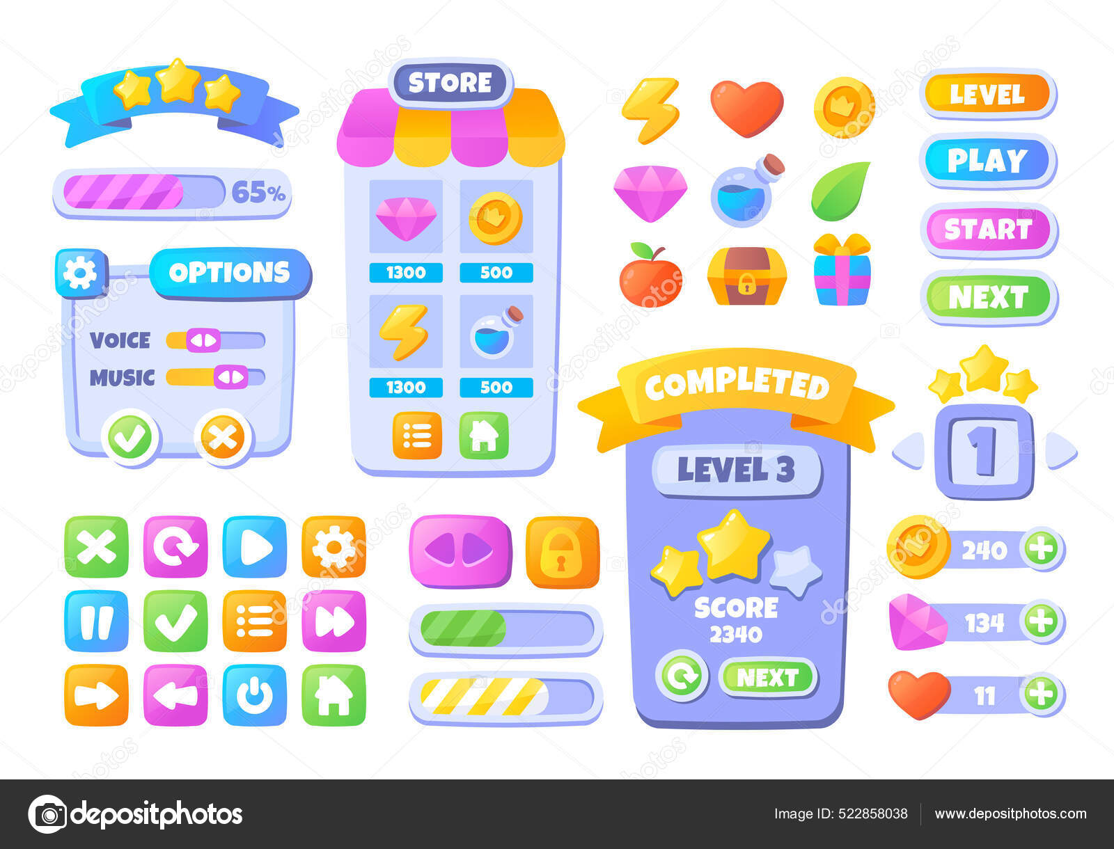 Game UI buttons Stock Vector by ©edgecreative01@gmail.com 522858038