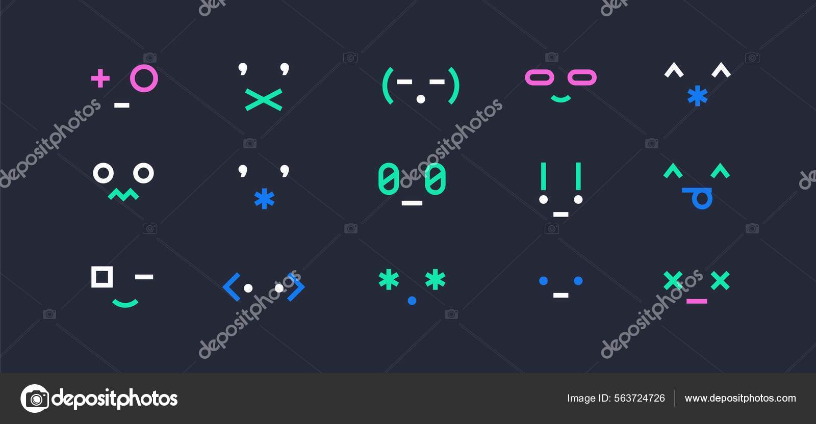 Punctuation smiley face emoticons. Set of emotions, funny line emojis ...