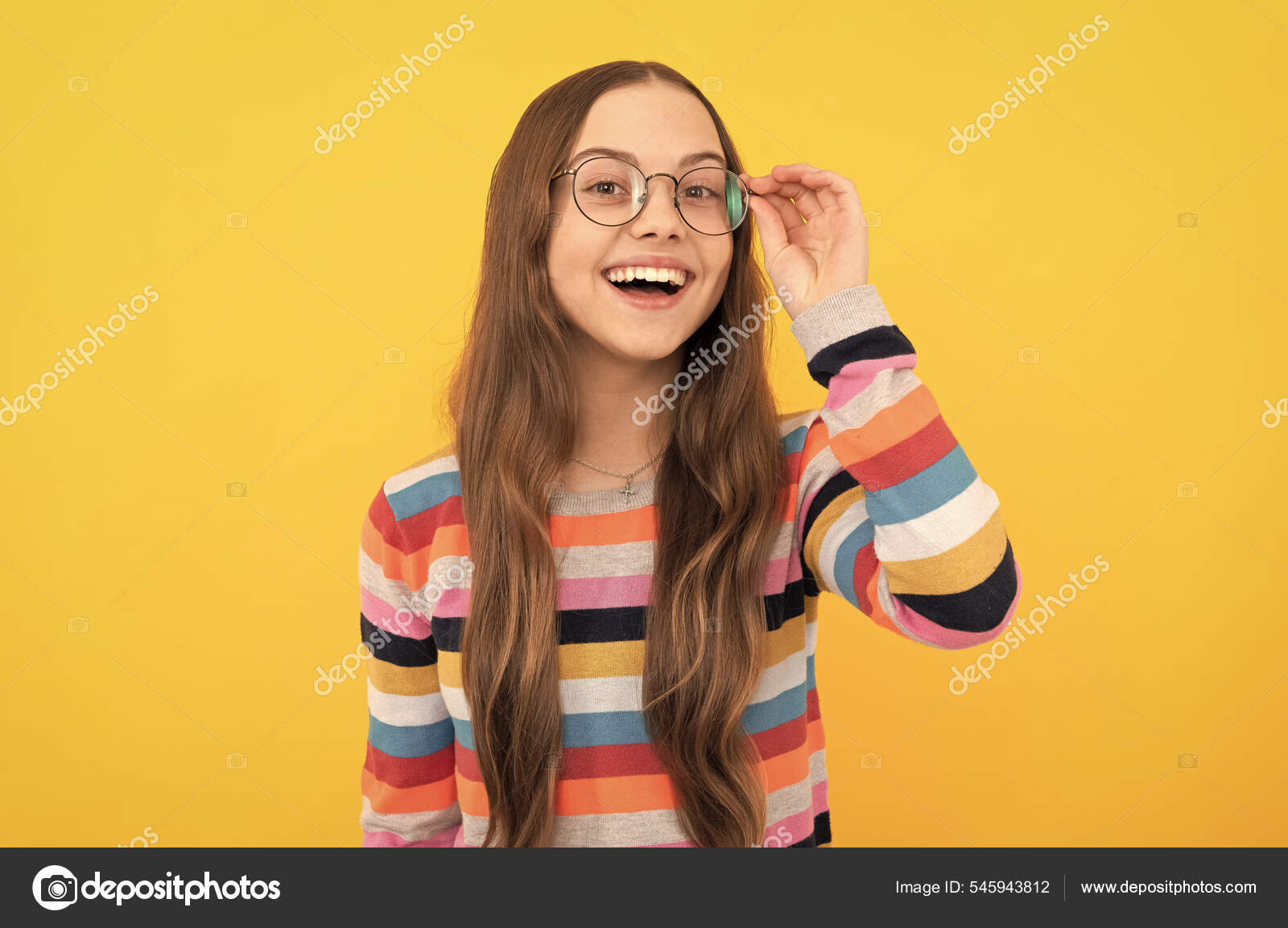 Happy schoolgirl nerd kid in eyeglasses for vision, eyesight Stock Photo by ©olenahs2.gmail.com ...