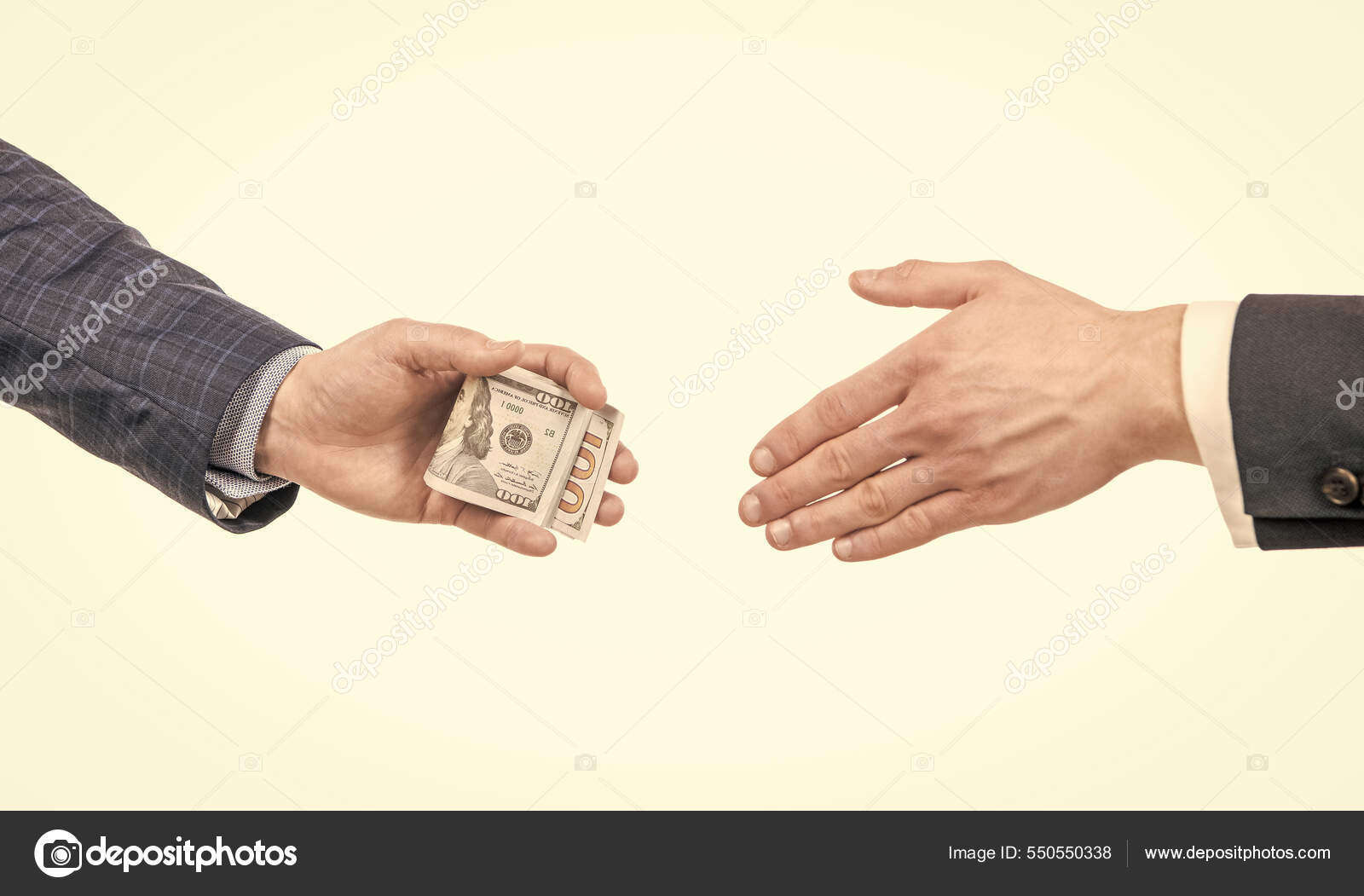 Hands holding dollars bills. giving and taking money. payday ...