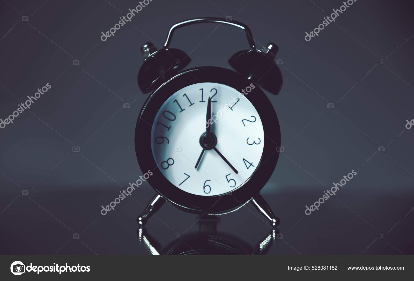 Black Vintage Alarm Clock Black Background — Stock Photo © RedaG #528081152