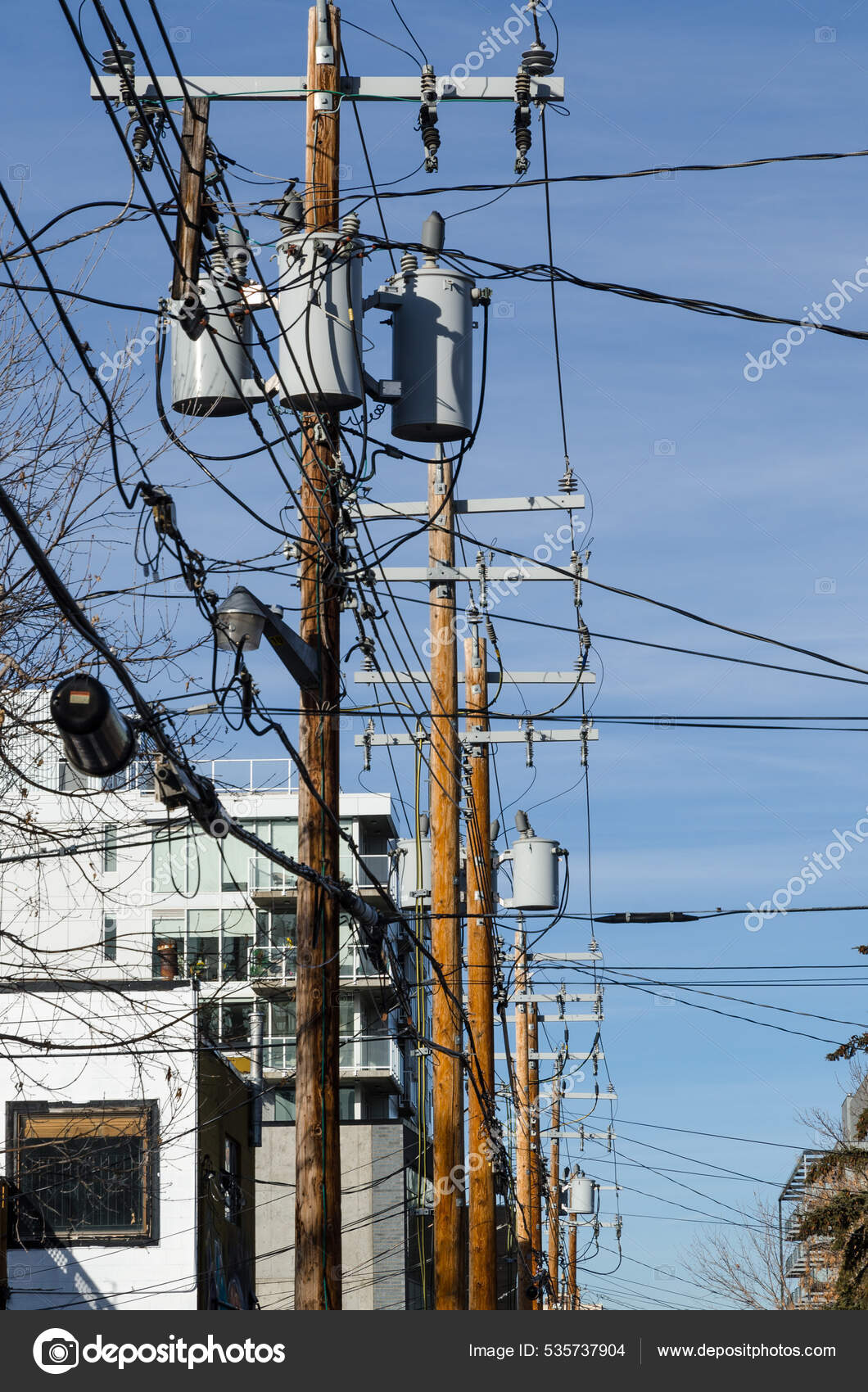 Electricity Wooden Posts Lots Cables Transformer Boxes Lights Apartment ...