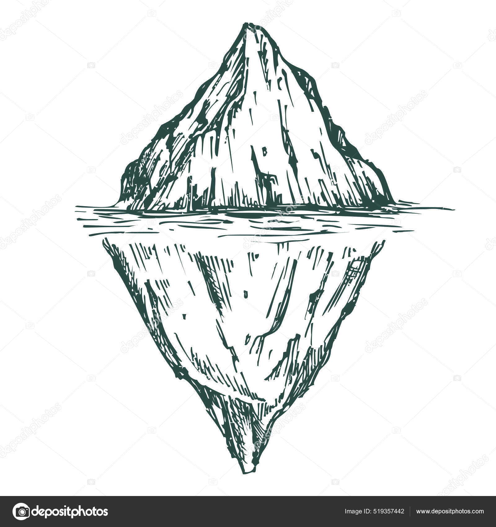 Vector Illustration Iceberg Monochrome Sketch Engraved Style Isolated ...