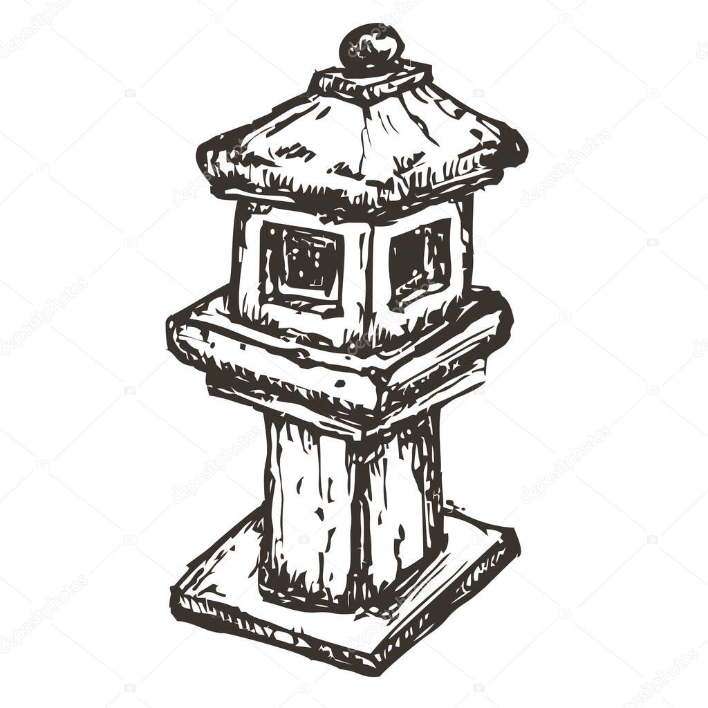 Vector mano dibujar linterna de piedra japonesa aislada sobre fondo ...