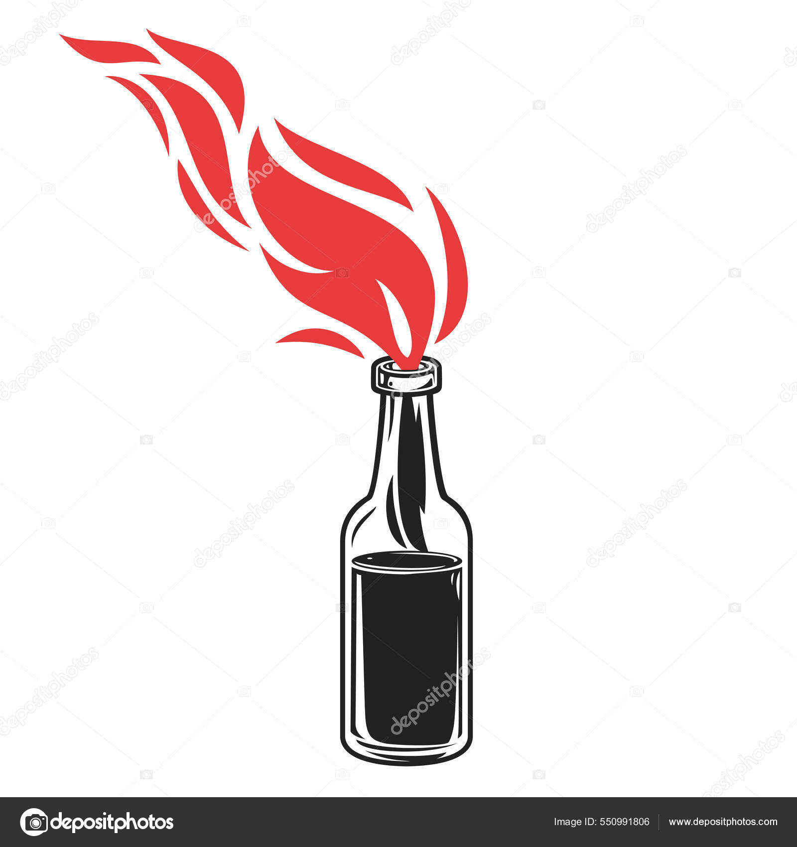 Molotov Cocktail Isolated White Background Design Element Cartoon Flat ...