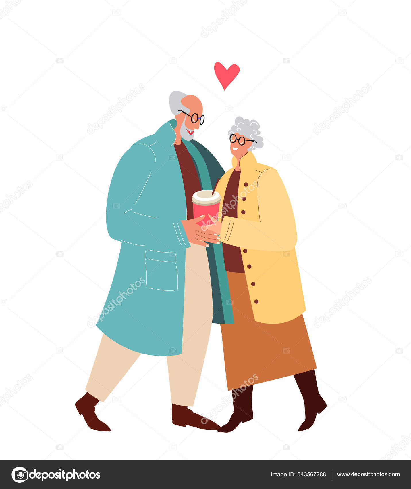 Old Couple Cartoon In Love