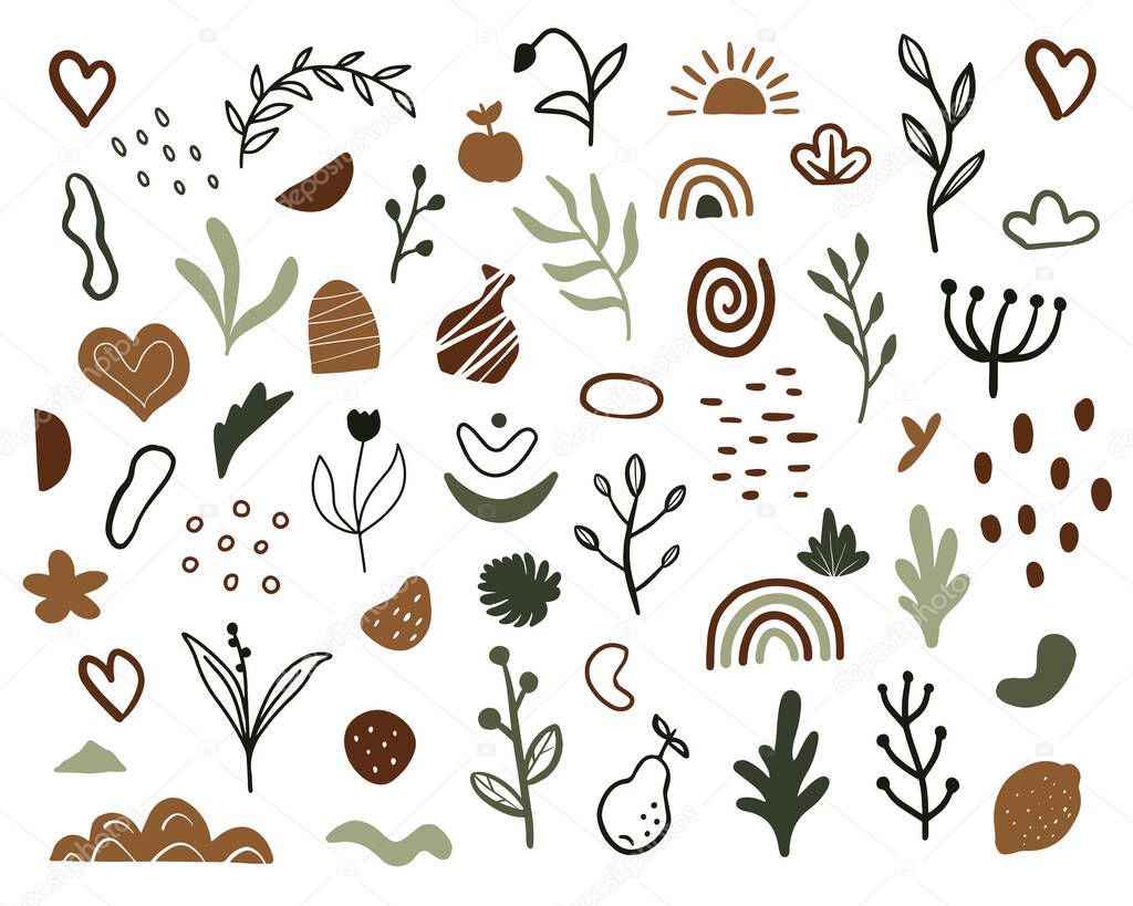 Conjunto de elementos boho abstractos. Colección de varias formas ...