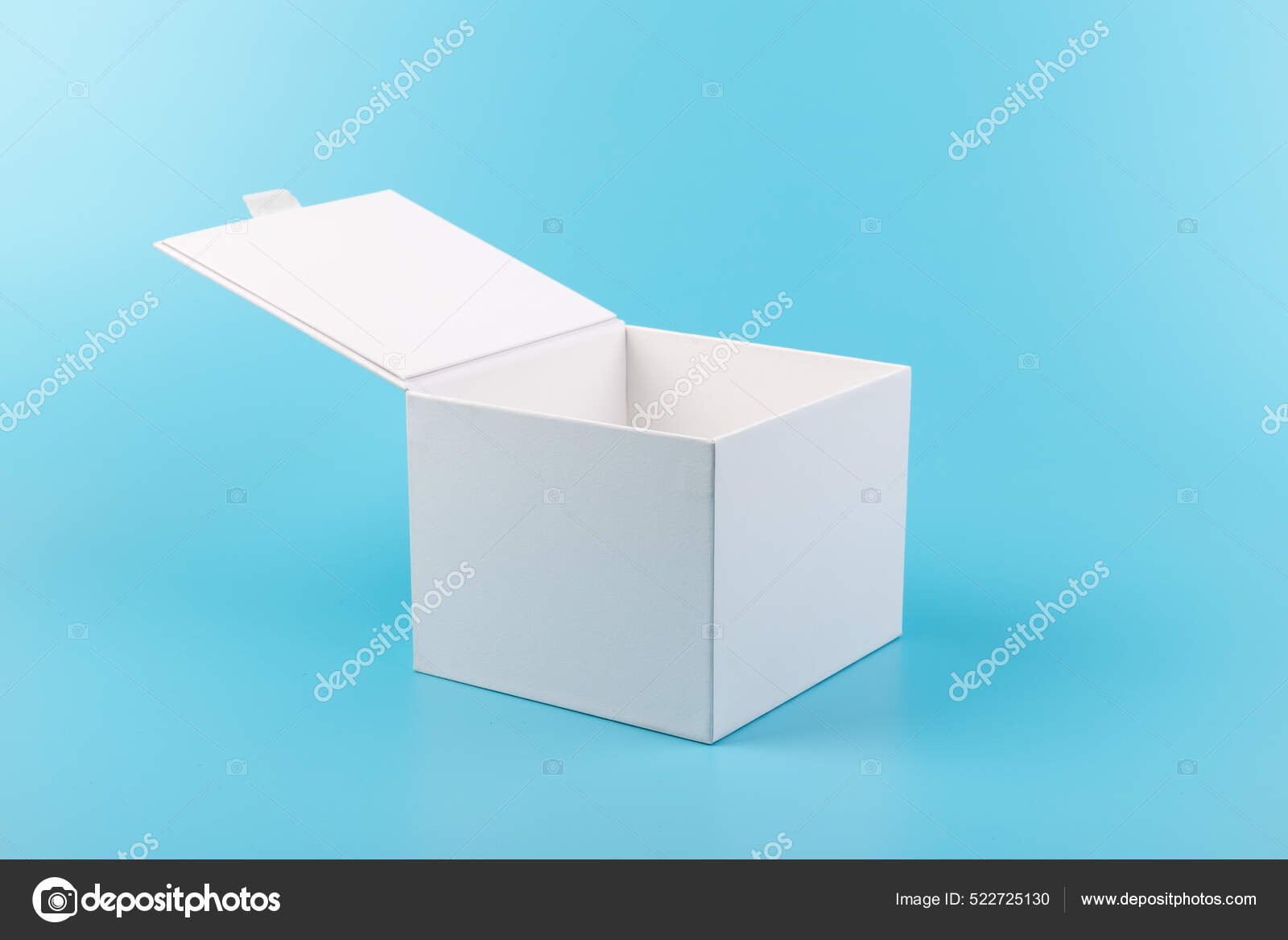 Opened White Paper Box Blue Background Place You Design — Stock Photo ...