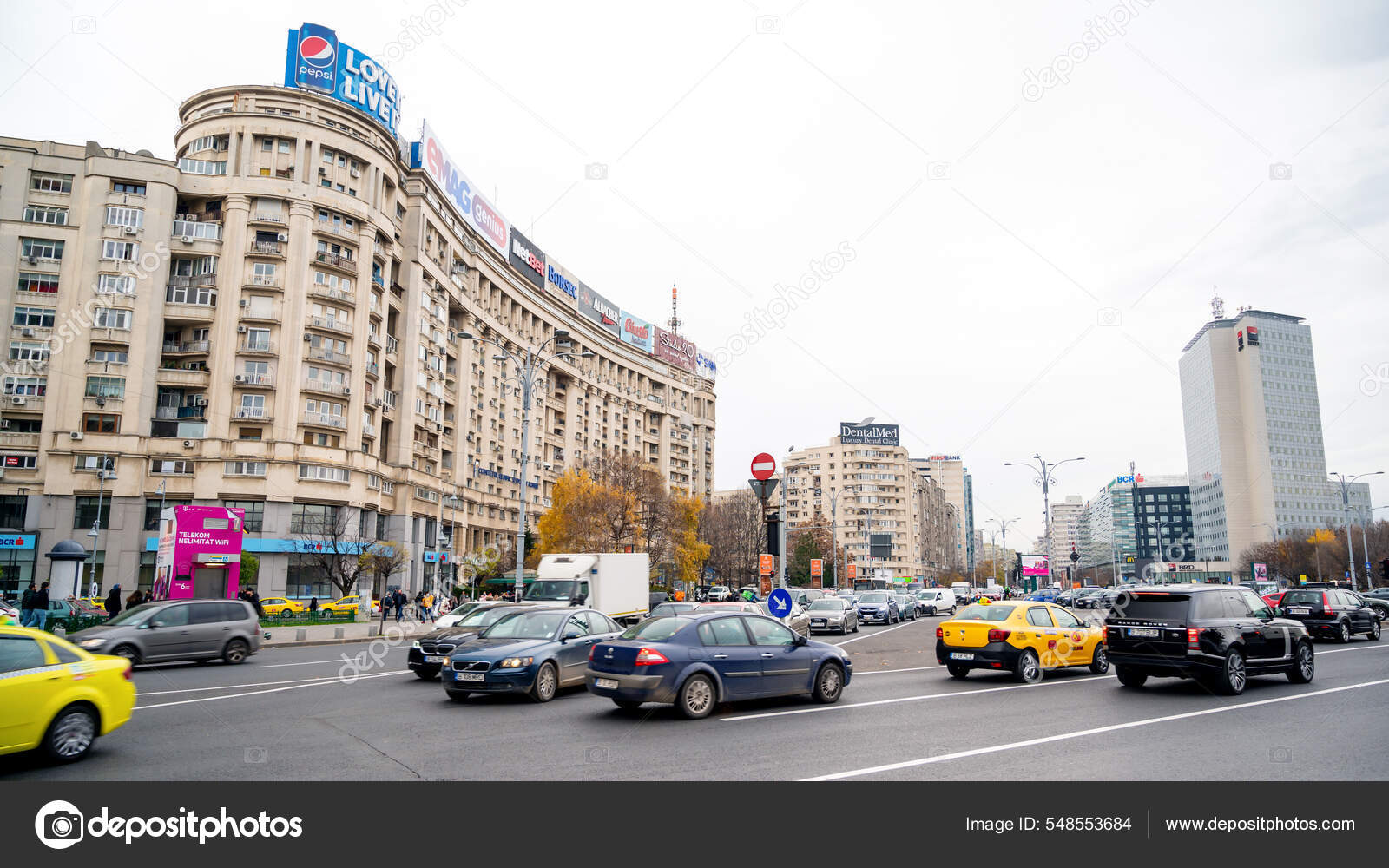 Bucharest Romania December 2021 Streetscape City Downtown Road Multiple ...
