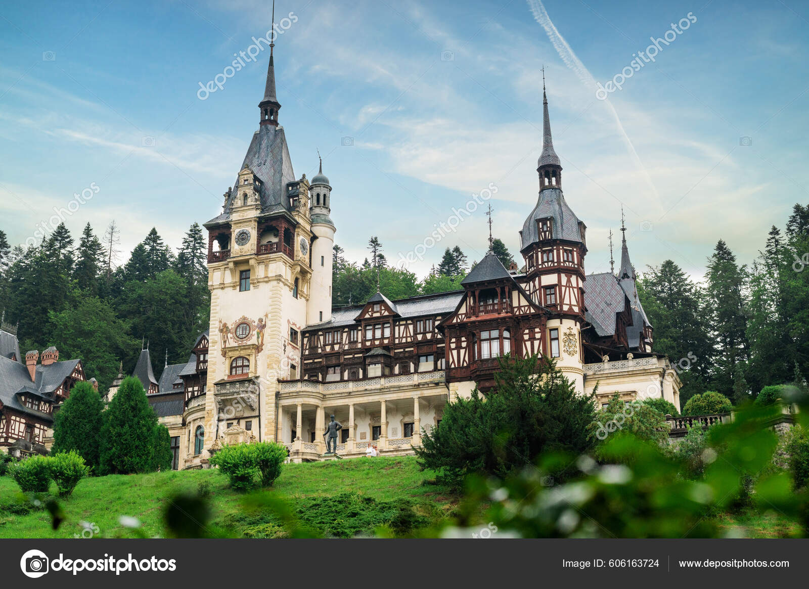 View Peles Castle Romania Castle Gardens Tourists Carpathians Lush ...