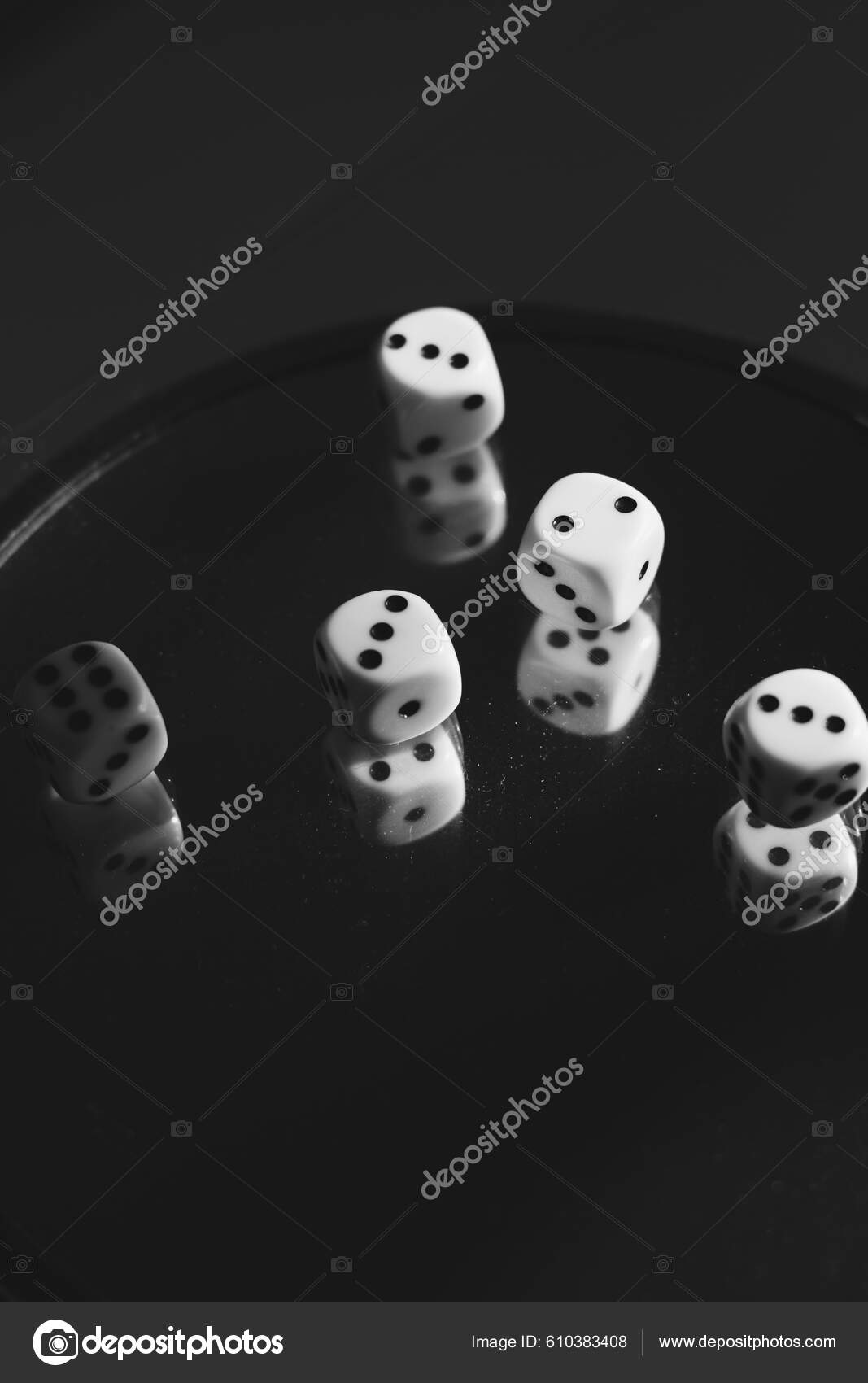 Playing Dice Glass Reflections Black White Photo — Stock Photo ...