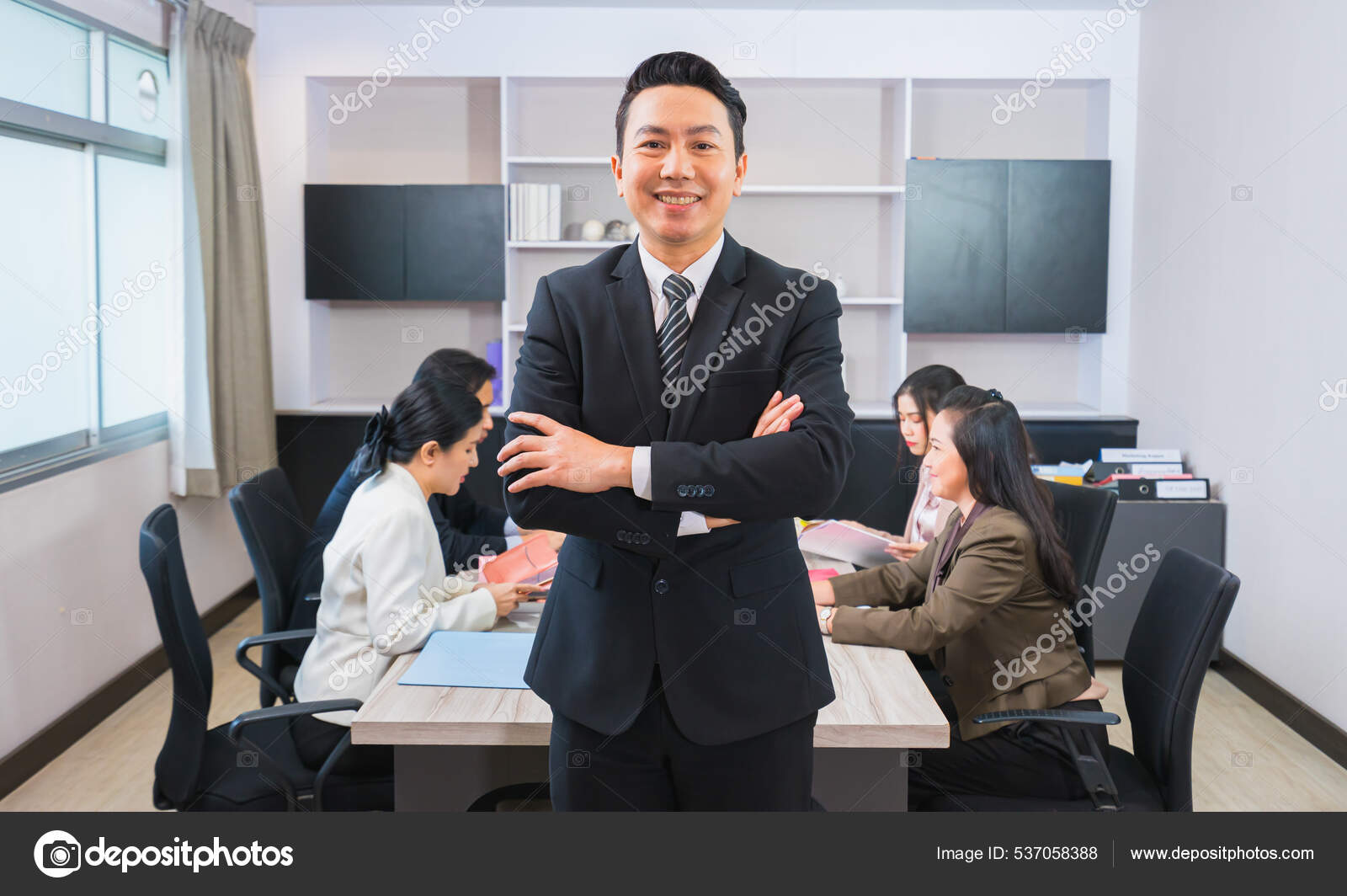 Manager Standing Front Man Women Working Together — Stock Photo ...
