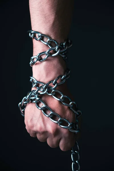 Mans Hand Entangled Metal Chain Concept Slavery Hostage Freedom Black ...
