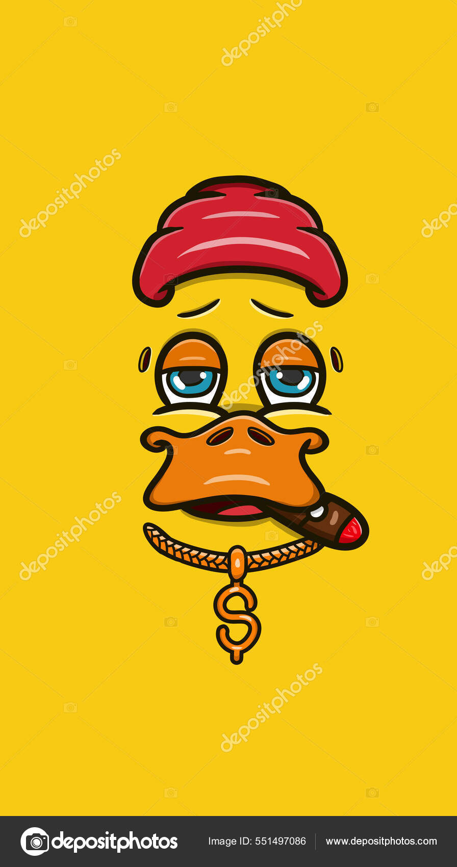 Söt Tecknad Gul Anka Ansikte Med Avslappnande Uttryck Vektor Affisch ...