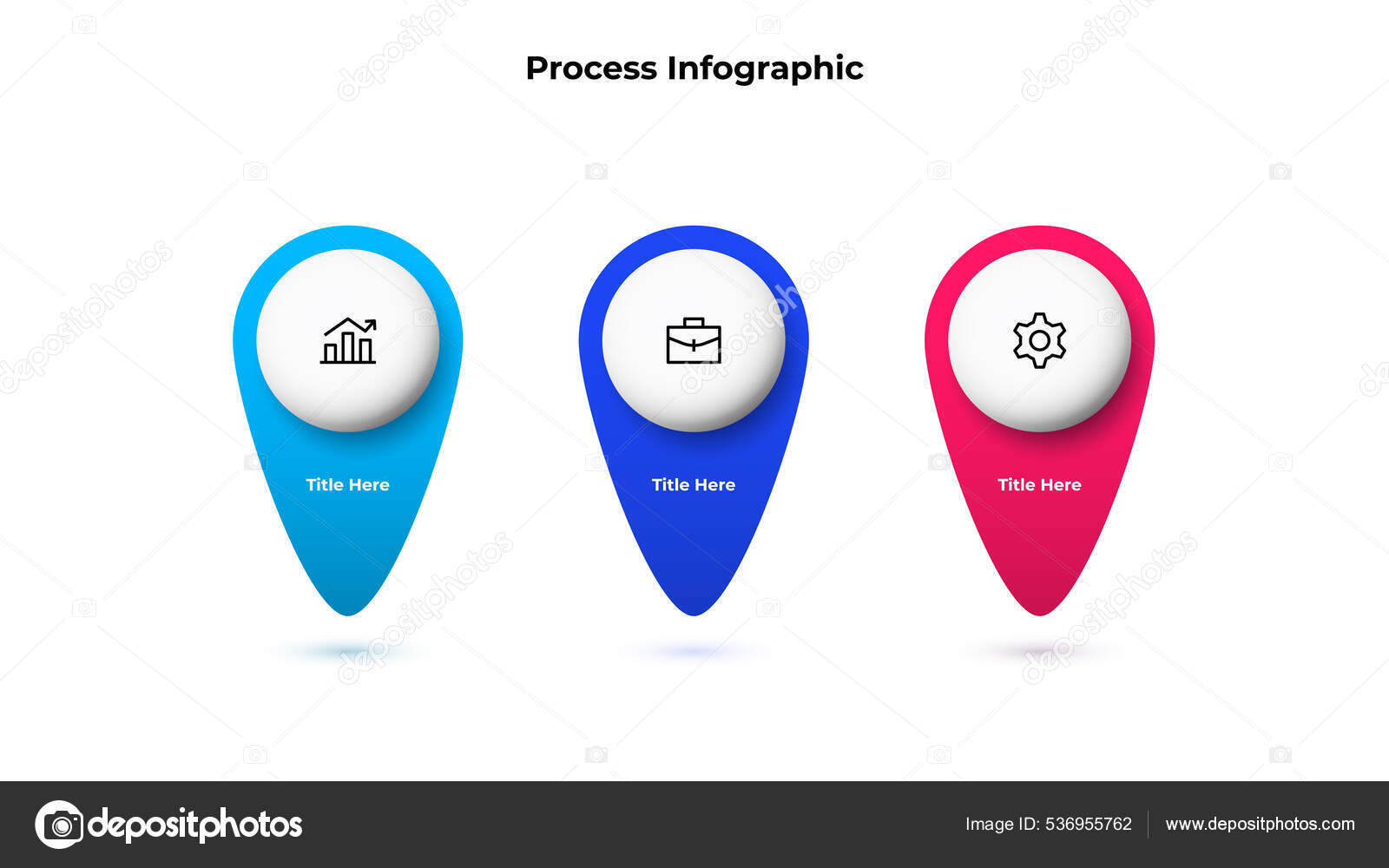 Diagrama de progreso horizontal con tres marcadores. Concepto de 3 ...