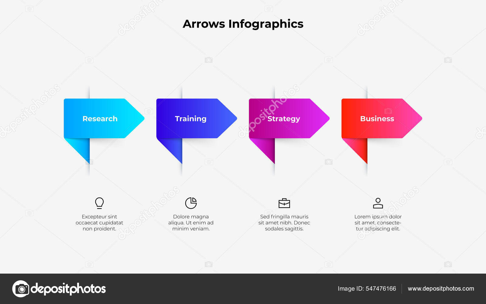 Four arrows arranged in a horizontal row. Infographic timeline design ...