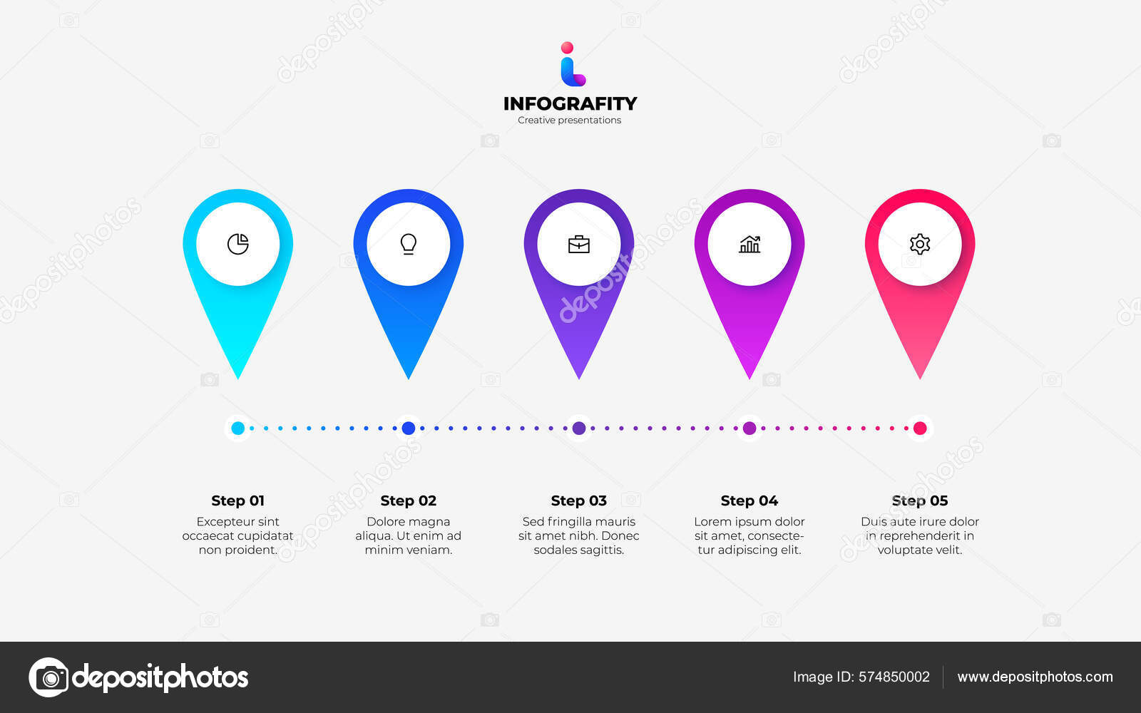 Five Elements Arranged Row Connected Line Dots Timeline Infographic ...