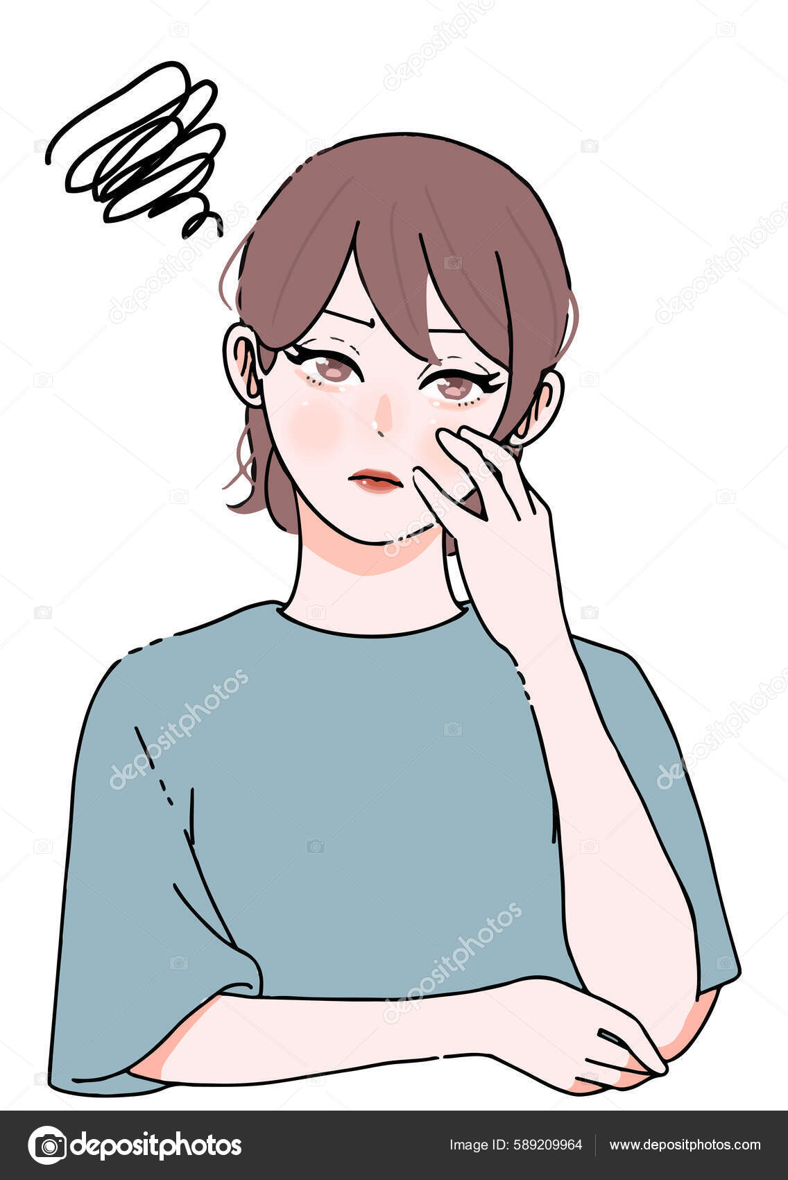 Illustration Young Woman Distress_Stress_Skin Trouble_Illness Stock ...