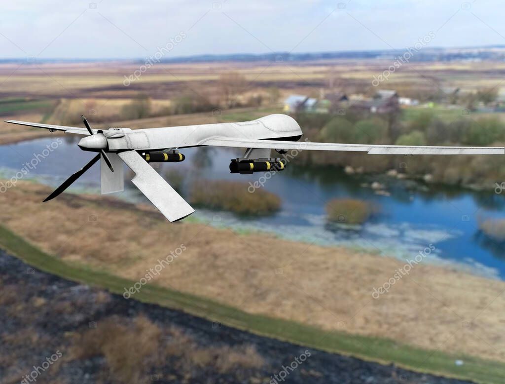 Dron de reconocimiento de combate militar armado con misiles en el ...