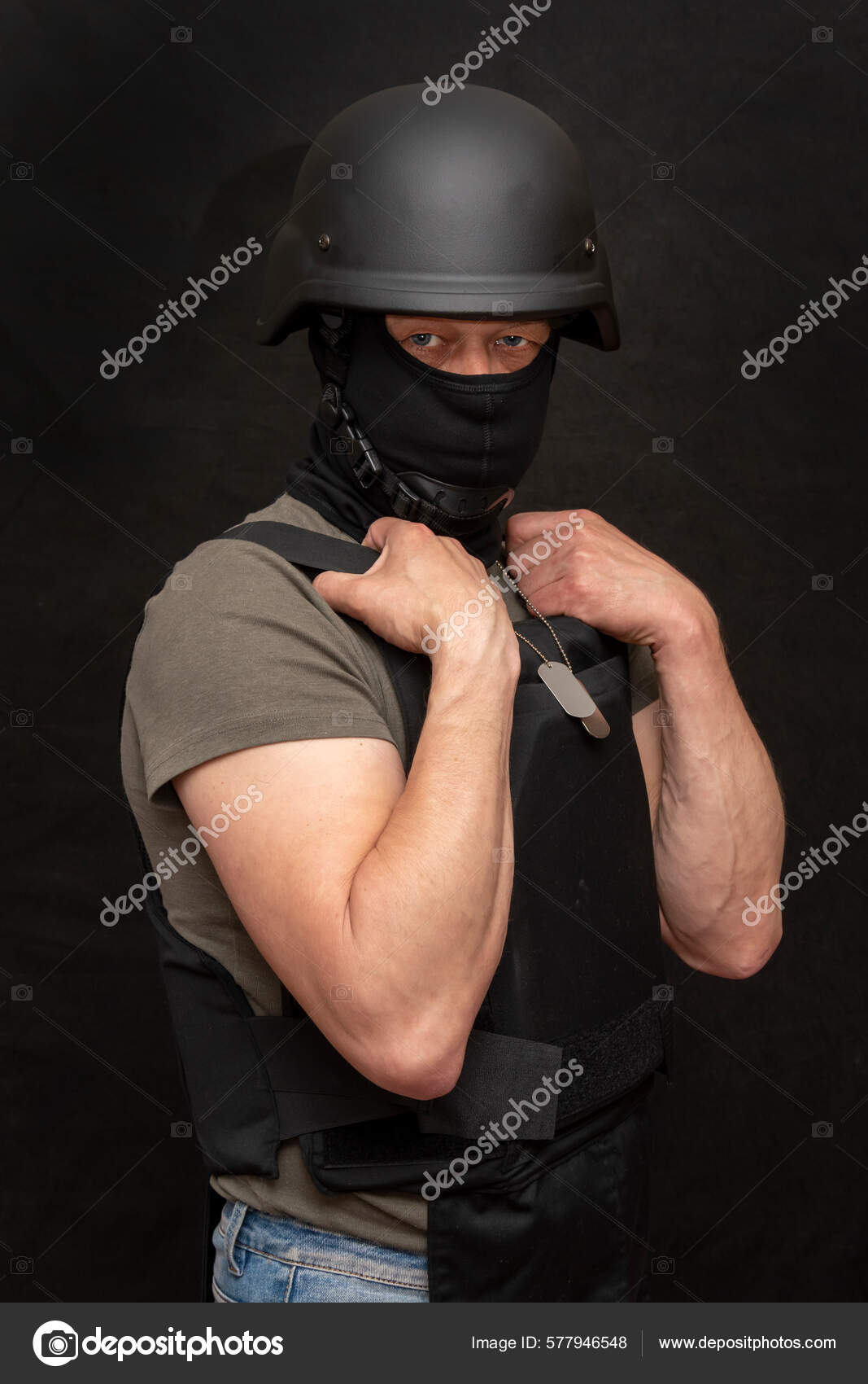 Muscular Military Years Old Bulletproof Vest Balaclava Army Helmet His ...