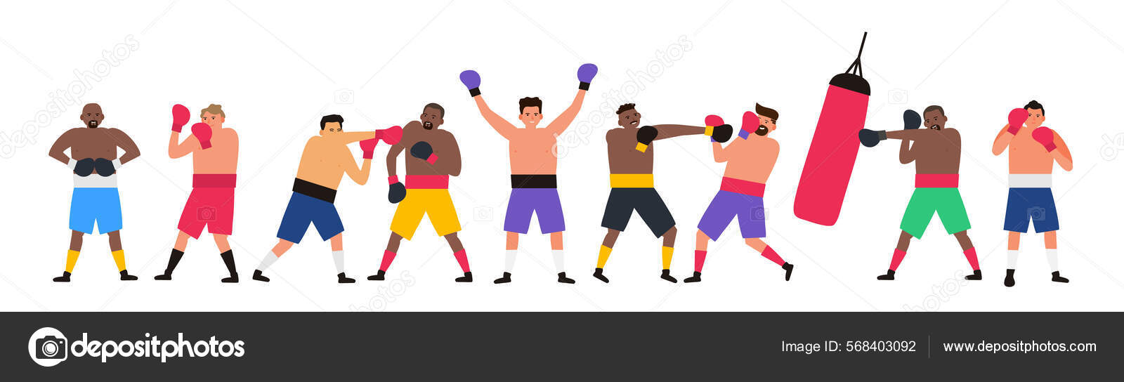Boxeo Hombres Boxeadores Varias Poses Set Vector Ilustración Sobre ...