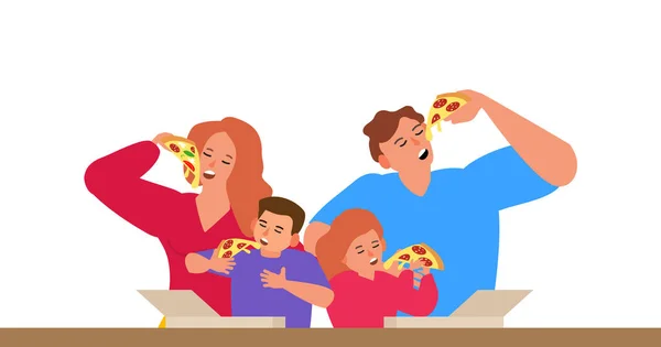 Familia comiendo pizza imágenes de stock de arte vectorial | Depositphotos