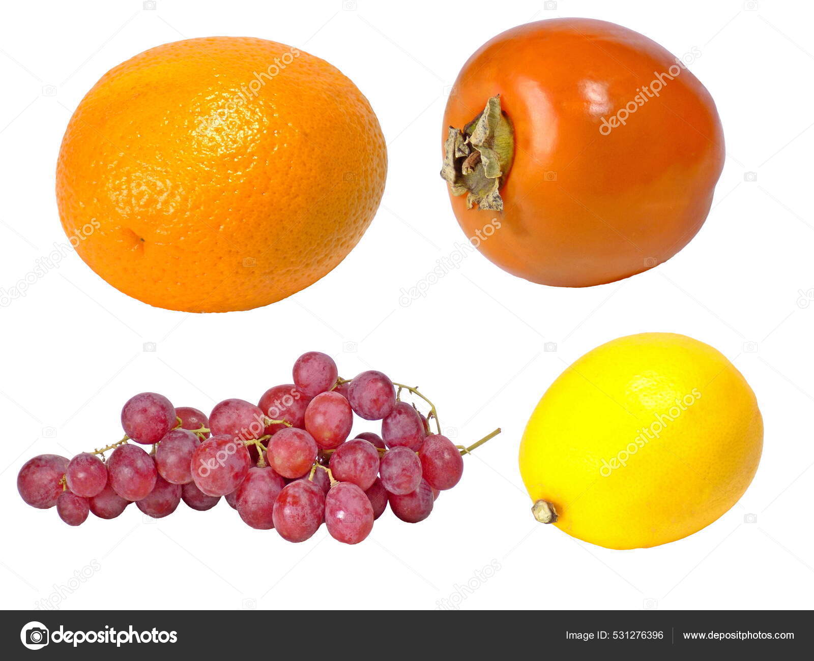 Orange Persimmon Lemon Grapes White Background — Stock Photo © StasF ...