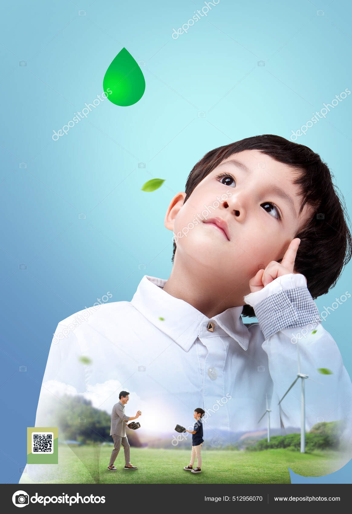 Double Exposure Effect Korean Boy Environment Friendly Eco Green Energy ...