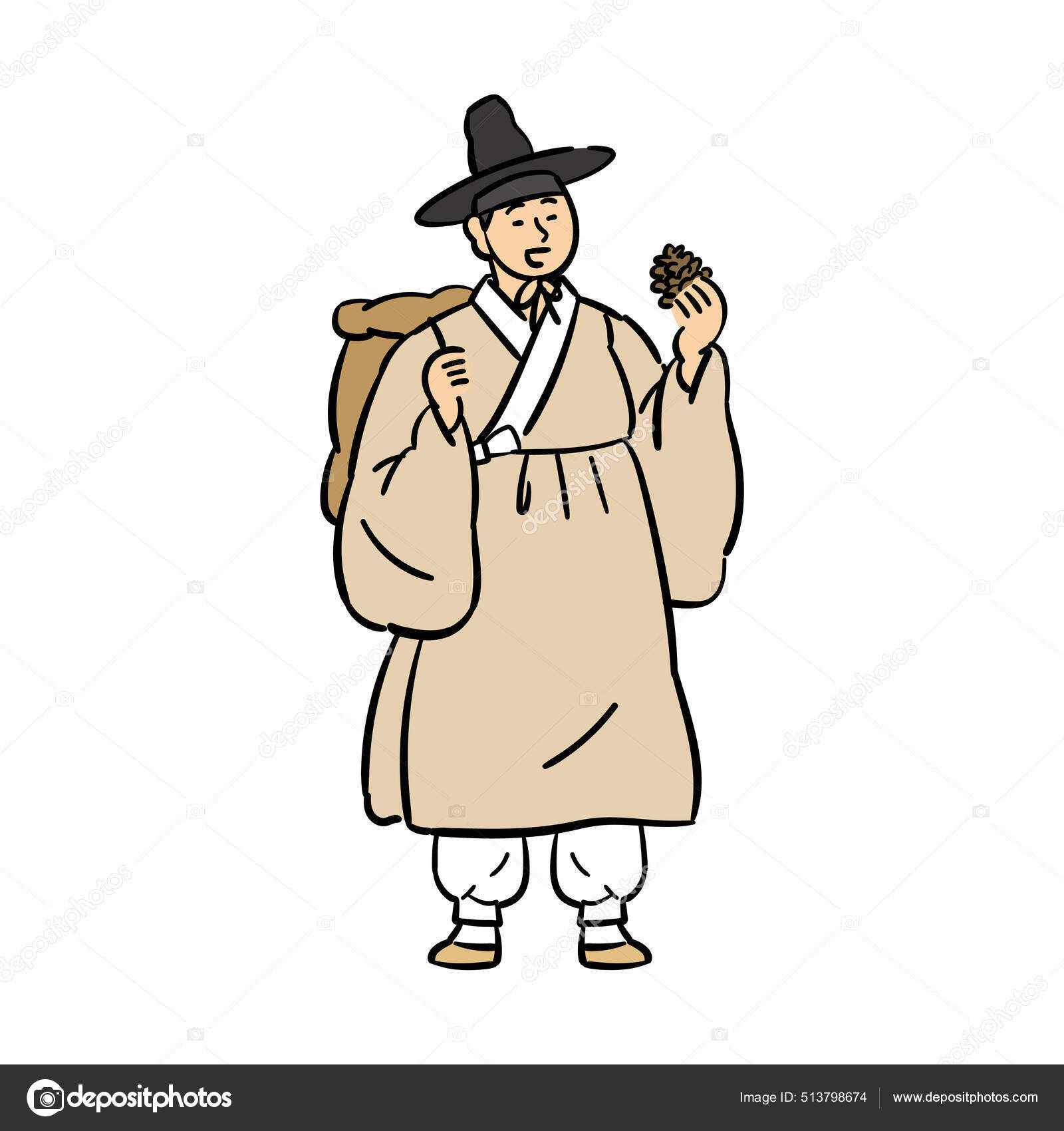 Seonbi Erudito Coreano Con Hanbok Sosteniendo Piñones Hwacheon Vector ...