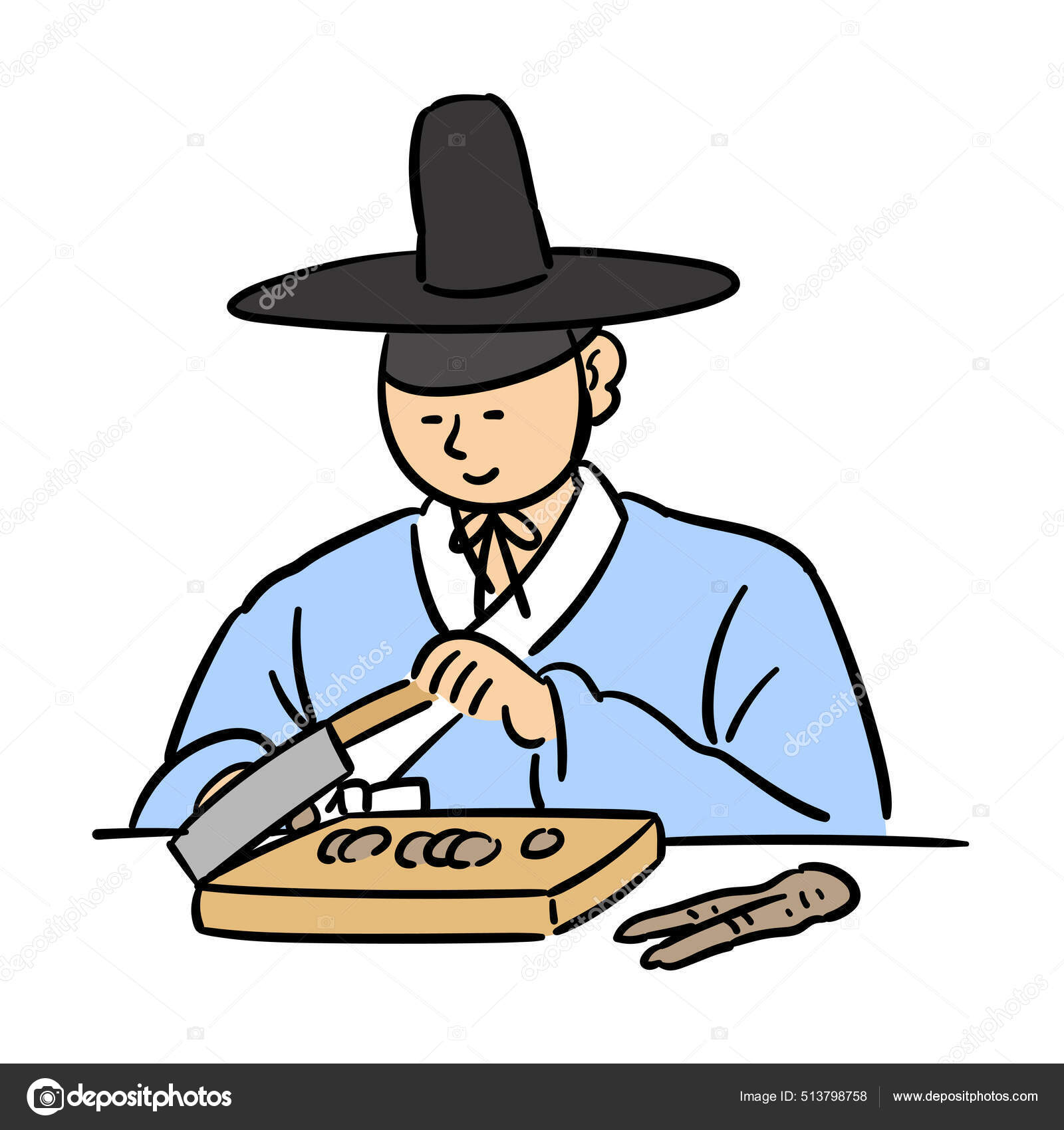 Seonbi Erudito Coreano Con Hanbok Sosteniendo Burro Jinbu Vector de ...