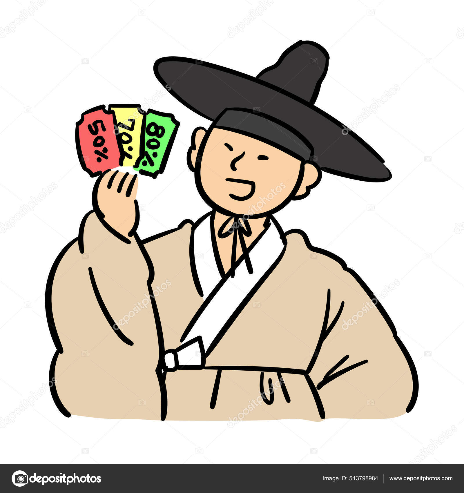 Seonbi Coreano Erudito Con Hanbok Con Venta Cupón Promocional Vector de ...