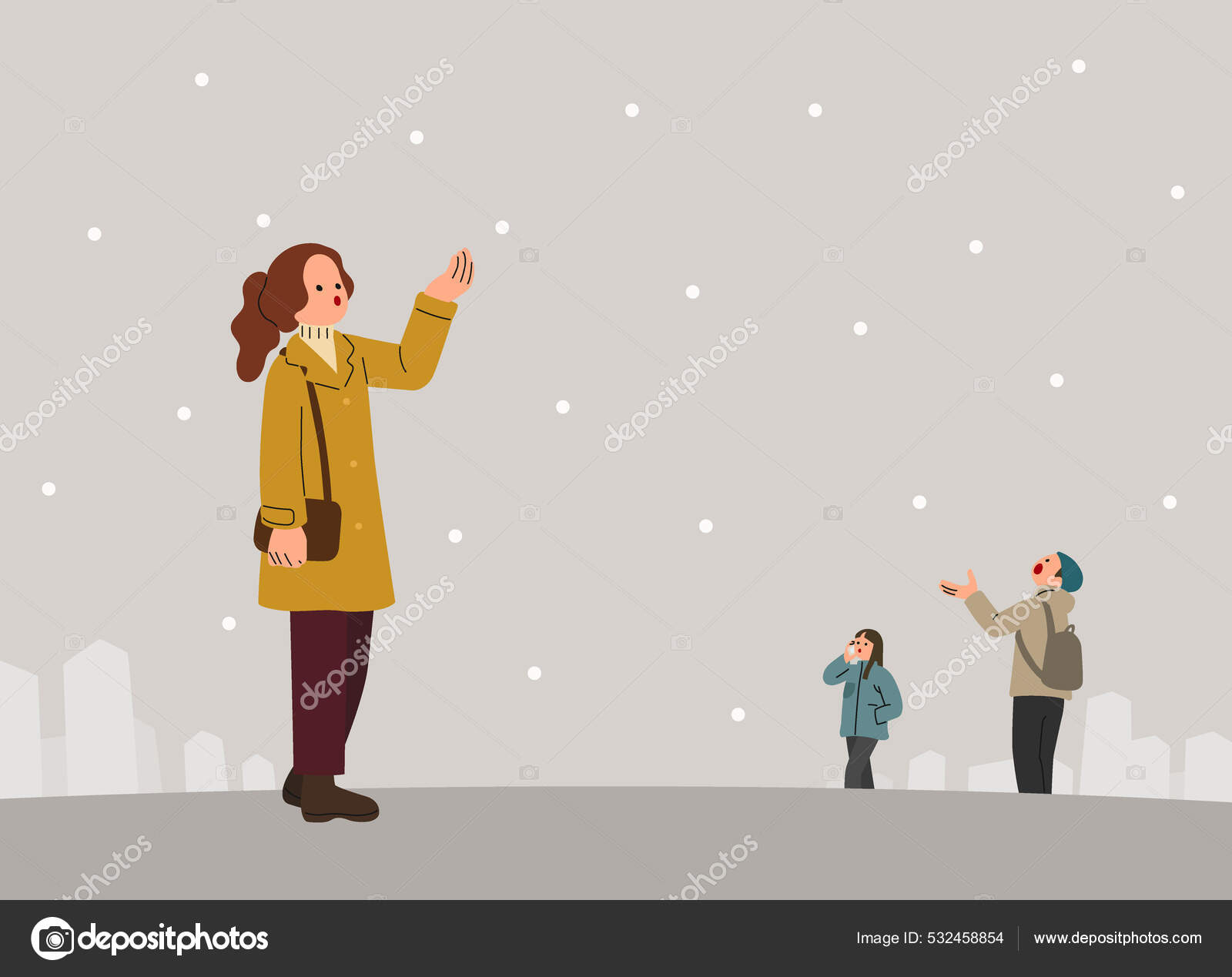 People Surprised Snow Falling Sky Stock Illustration By ©submissionkr 532458854