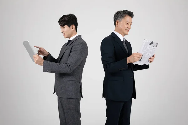 Business Concept Asian Korean Old Young Two Men Different Generations ...