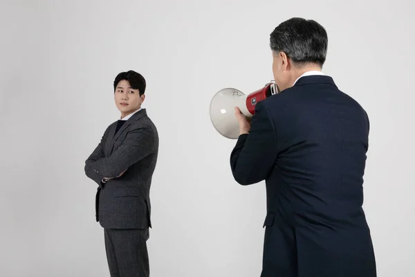 Business Concept Asian Korean Old Young Two Men Different Generations ...