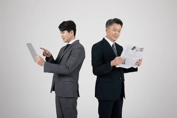 Business Concept Asian Korean Old Young Two Men Different Generations ...