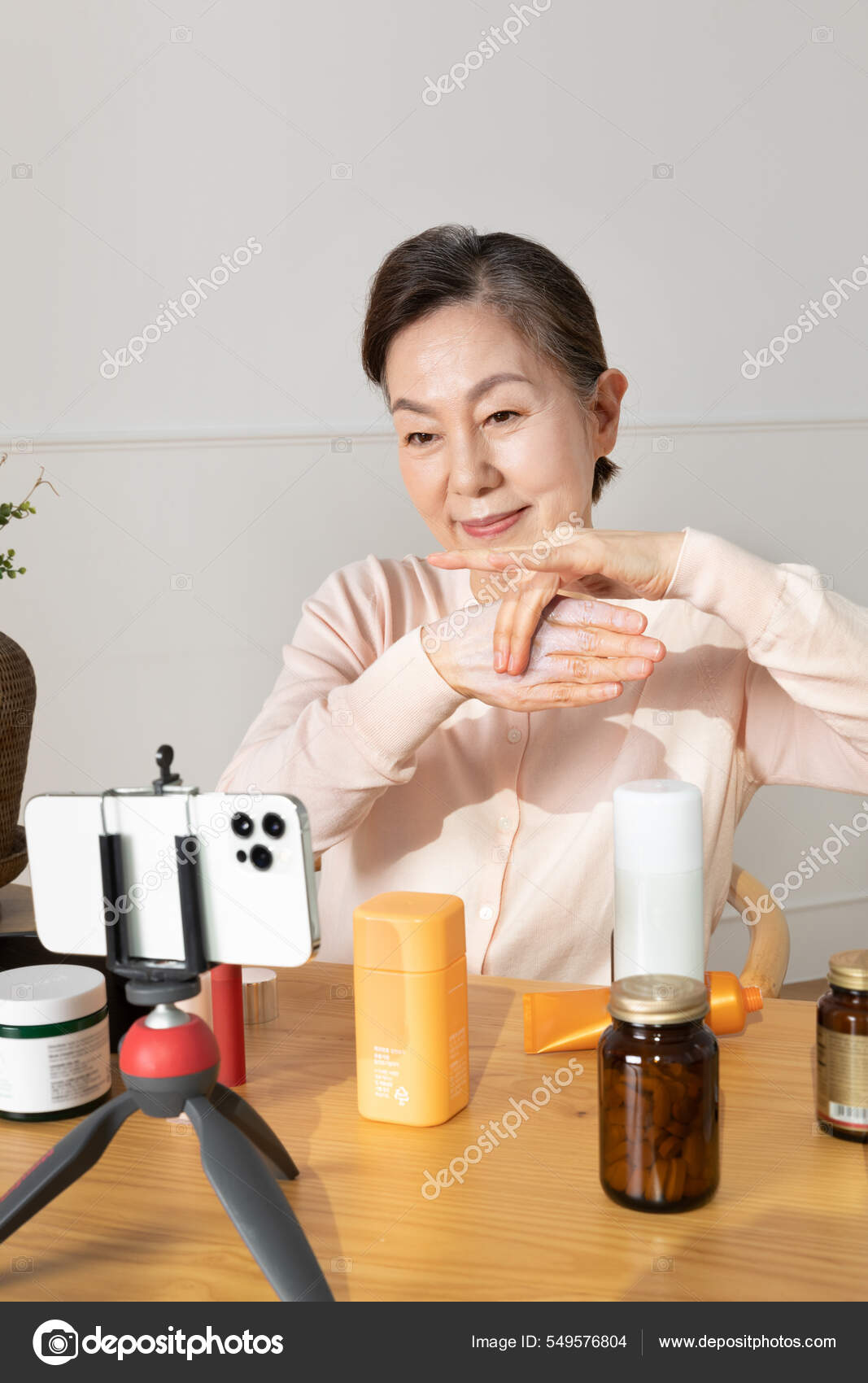 Asian Korean Senior Woman Beauty Creator Influencer Vlogger Concept ...