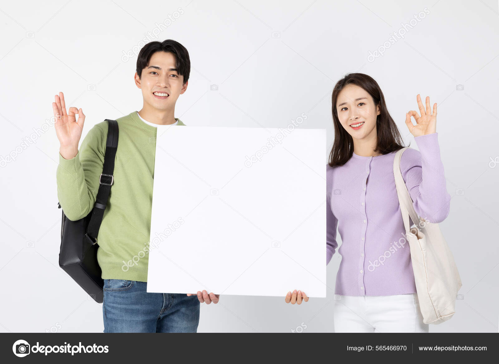 Job Interview Asian Korean Young Woman Man Holding Panel Doing — Stock ...