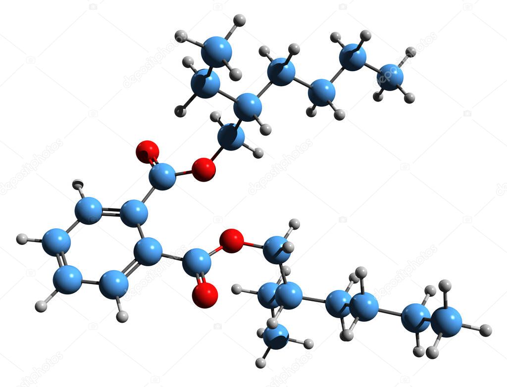 Imagen 3D de la fórmula esquelética del ftalato de 2-etilhexilo de Bis ...