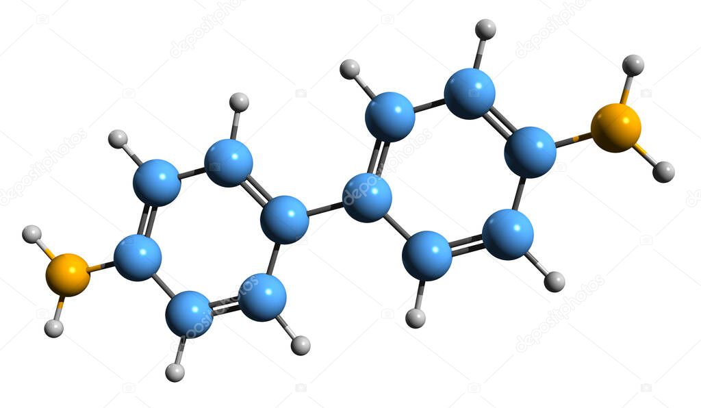 Imagen 3D de la fórmula esquelética de benzidina - estructura química ...