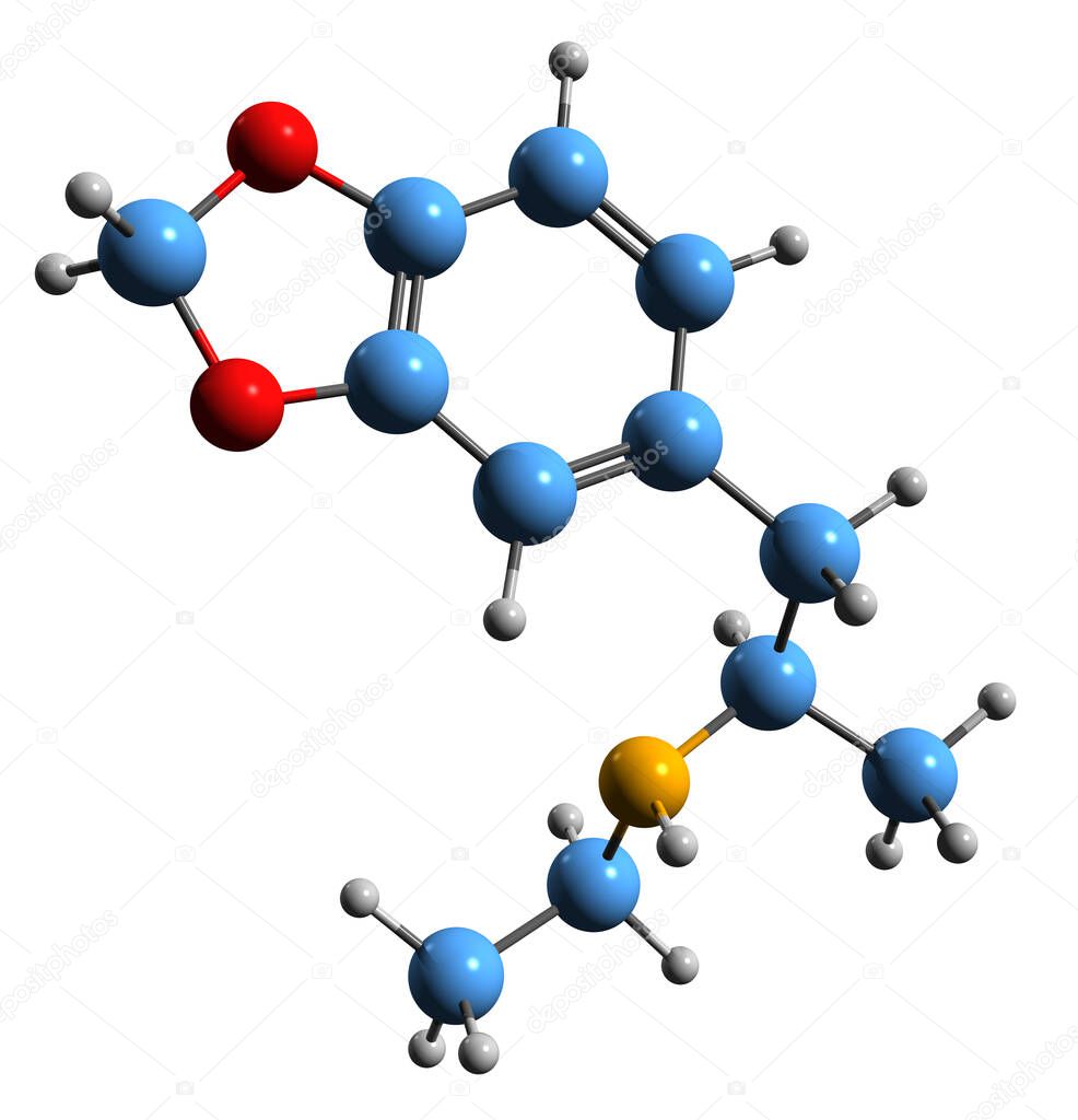 3D image of MDEA skeletal formula - molecular chemical structure of ...