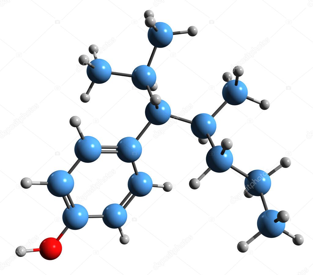3D image of Nonylphenol skeletal formula - molecular chemical structure ...