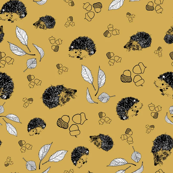 Vector Brown Erizo con hojas blancas patr n de fondo sin costuras. Dise o del patr n de ...