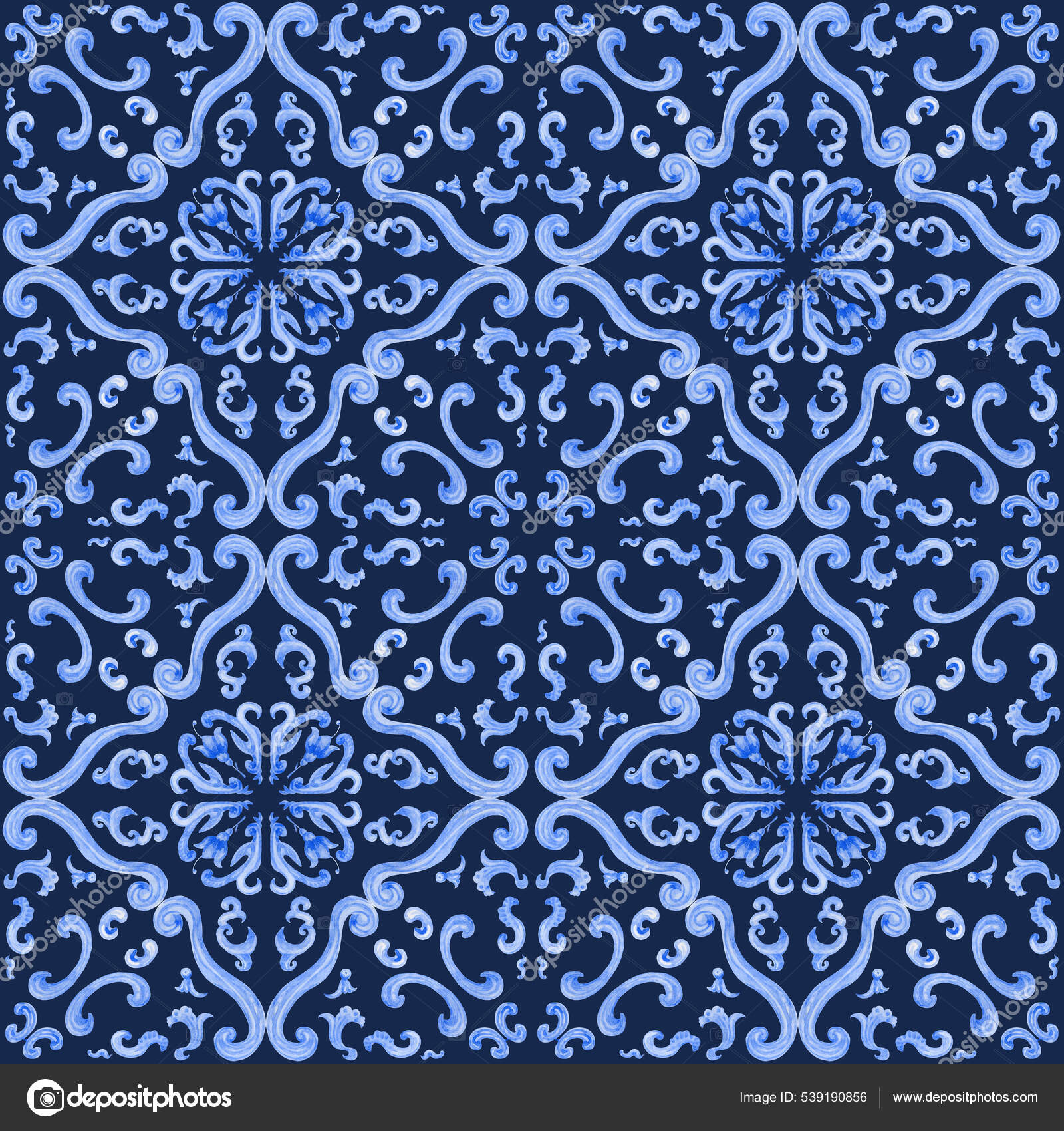 Dark Blue Damask Pattern