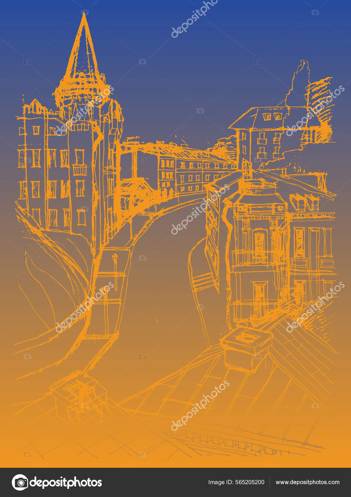 Vector Trace Hand Drawn Sketch Architecture Urban Landscape Ancient ...